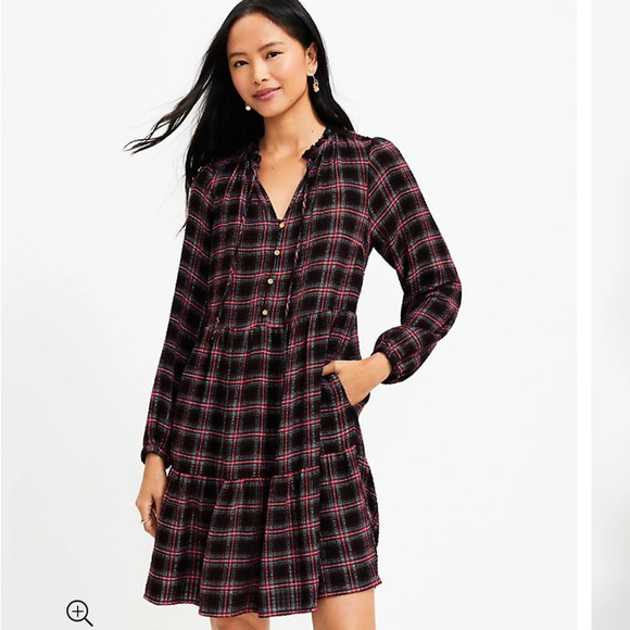 LOFT | Dresses | Loft Shimmer Plaid Tiered Dress Size S | Poshmark